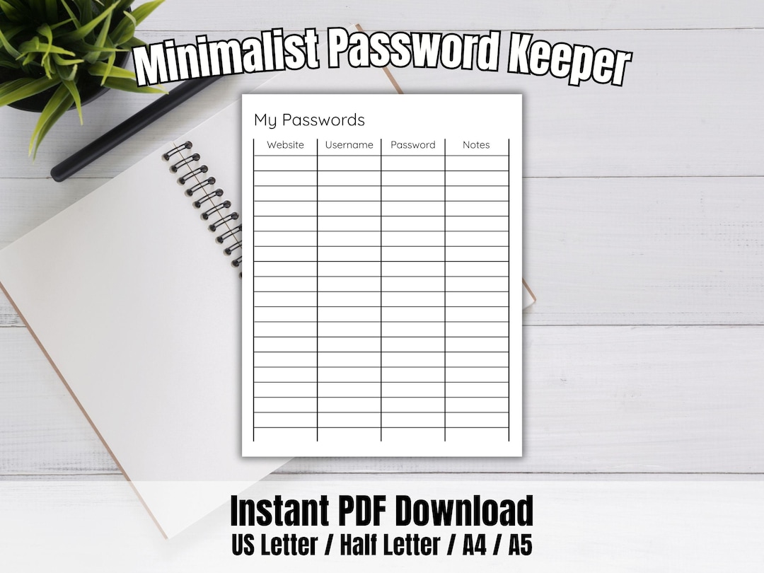 Minimalist Password Tracker Printable | Password Keeper, Organization ...