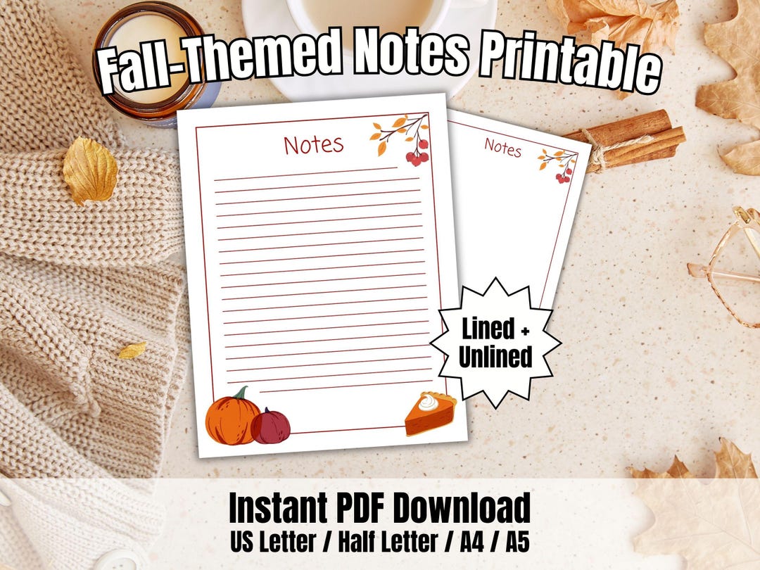 Fall Notes Printable: Lined & Unlined Autumn Stationery (PDF Download ...