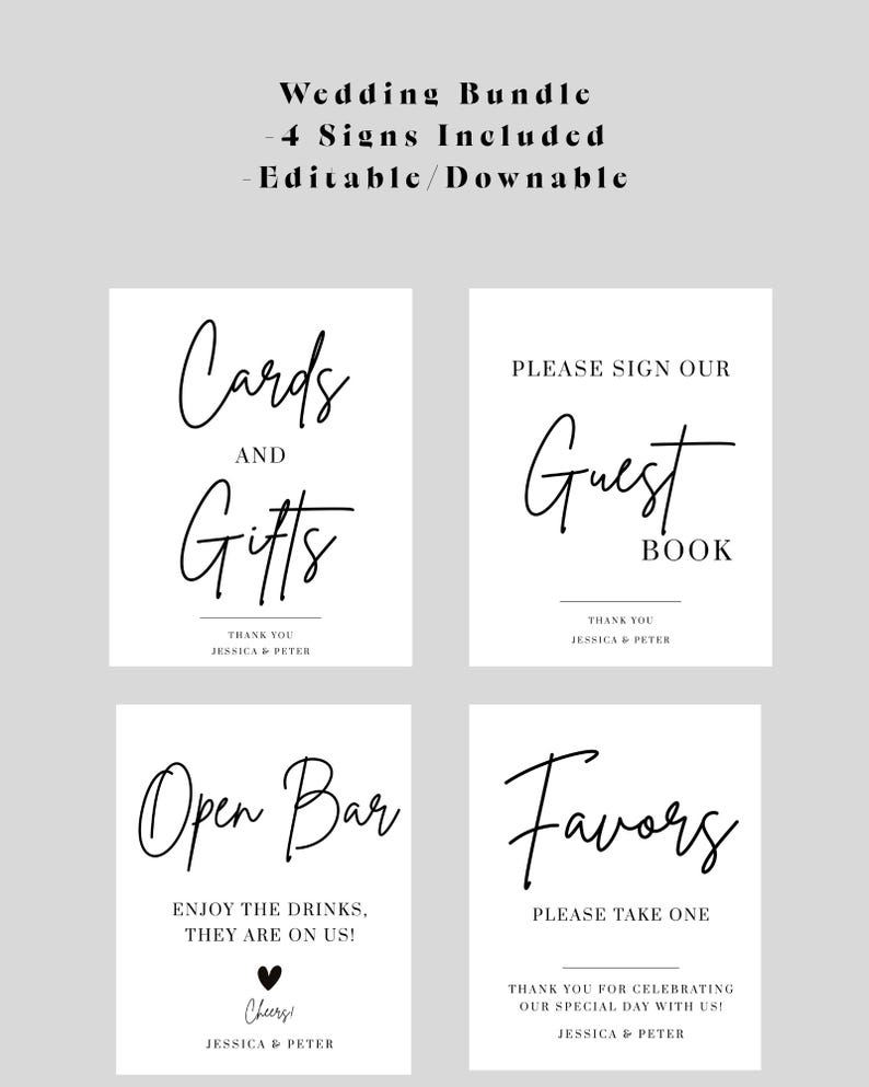 Modern Wedding Signage Bundle-wedding Sign, 4signs, Editable, Instant ...