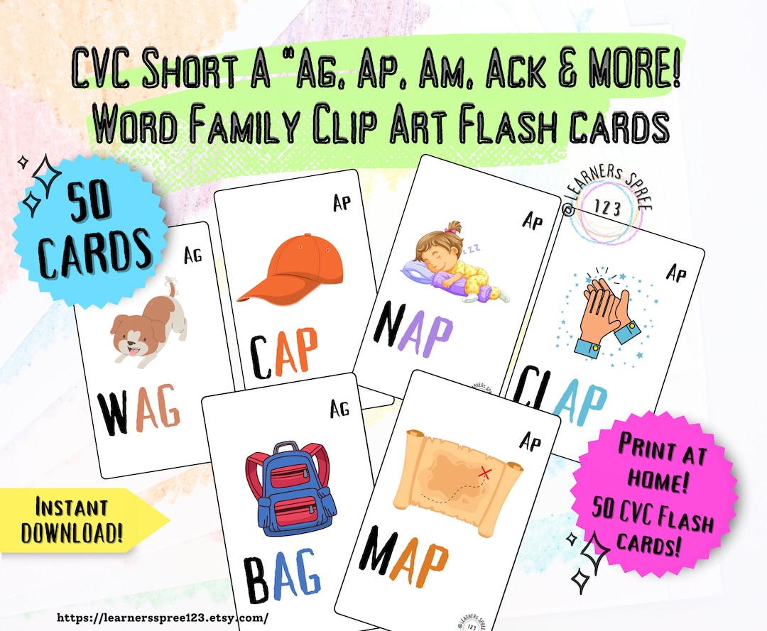 K5 Learning, Cvc Clipart & Cvc Word Picture Flashcards 50 Total CVC ...