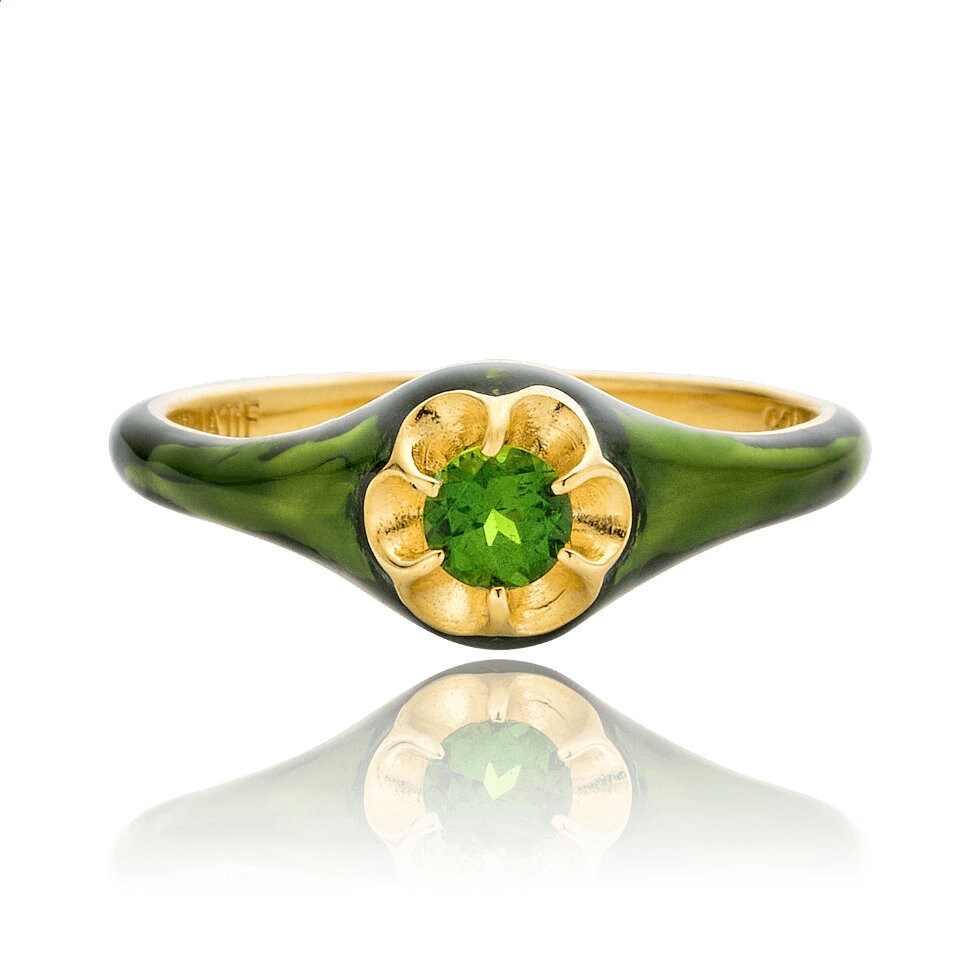 Emerald Petite Parlor Ring 18kt Gold Vermeil With Green Enamel & Chrome ...