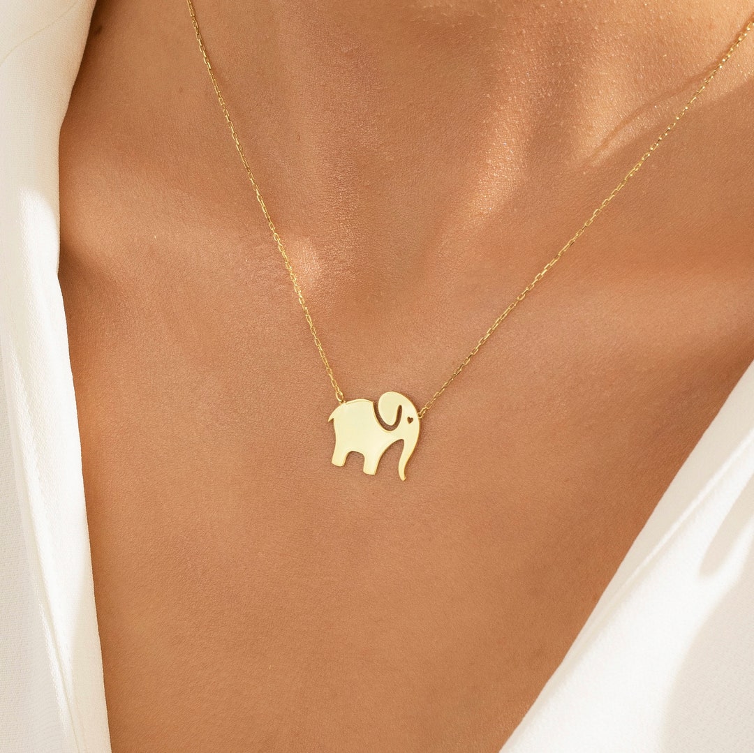 14K Gold Elephant Necklace, Elephant Pendant, Elephant Jewelry for ...