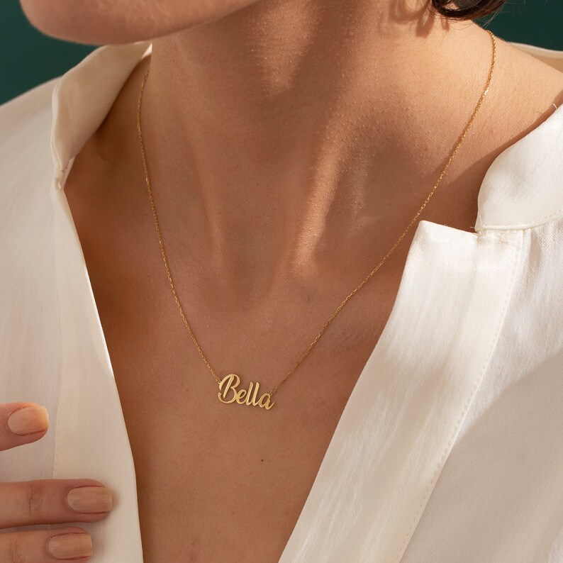 14K Gold Name Necklace Solid Gold Necklace Custom Name - Etsy