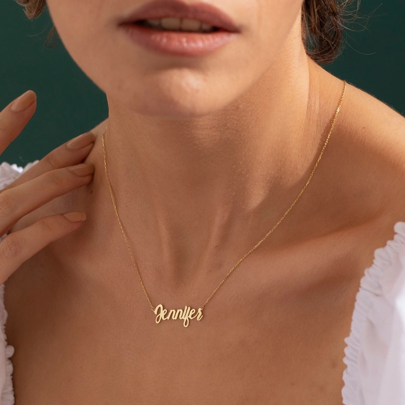 14K Gold Name Necklace Solid Gold Necklace Custom Name - Etsy