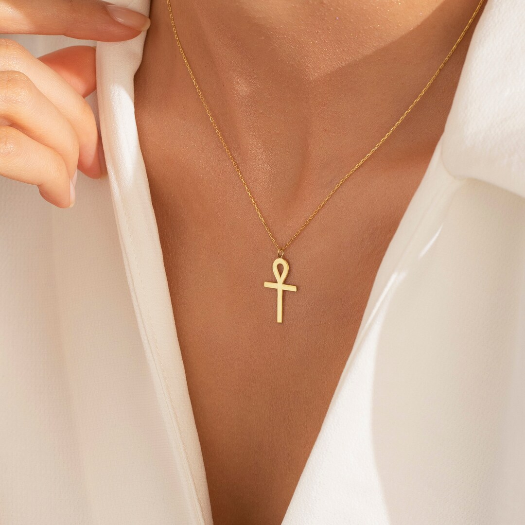 14K Yellow Gold Ankh Necklace, Ankh Pendant, Ankh Jewelry, Egyptian ...