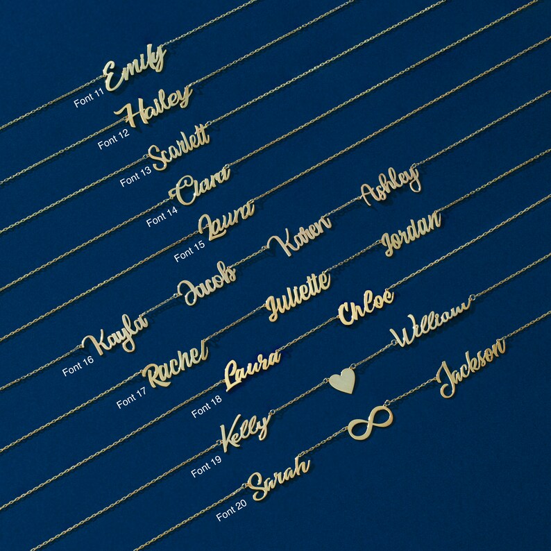 14K Gold Four Name Necklace Family Necklace Kids Name - Etsy