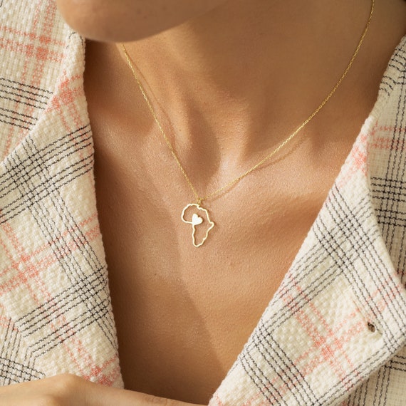 14K Gold Africa Necklace Dainty African Necklace Tiny Gold - Etsy