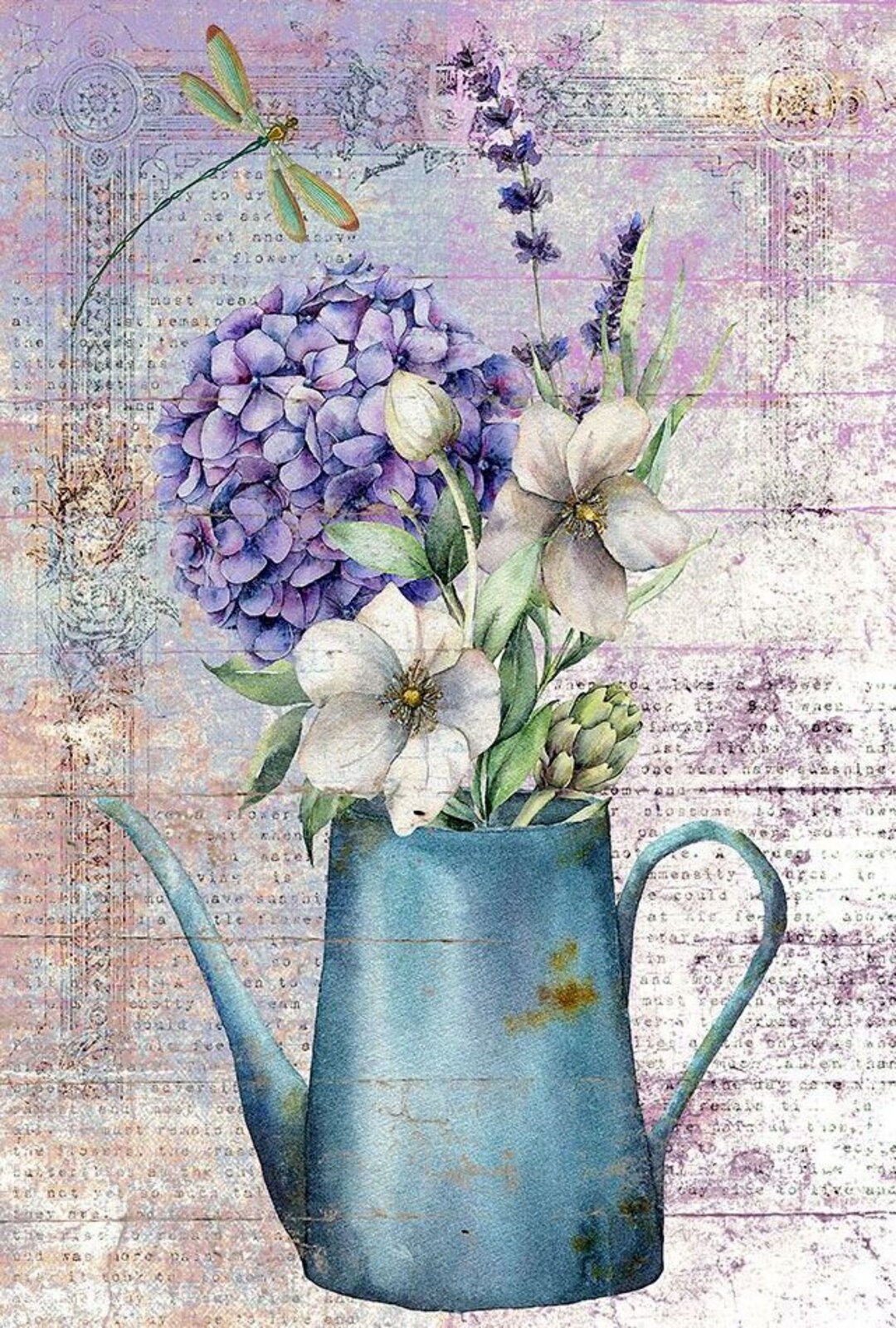 Watering Can Floral Rice Paper, Garden Decoupage DIY Crafters Gift - Etsy