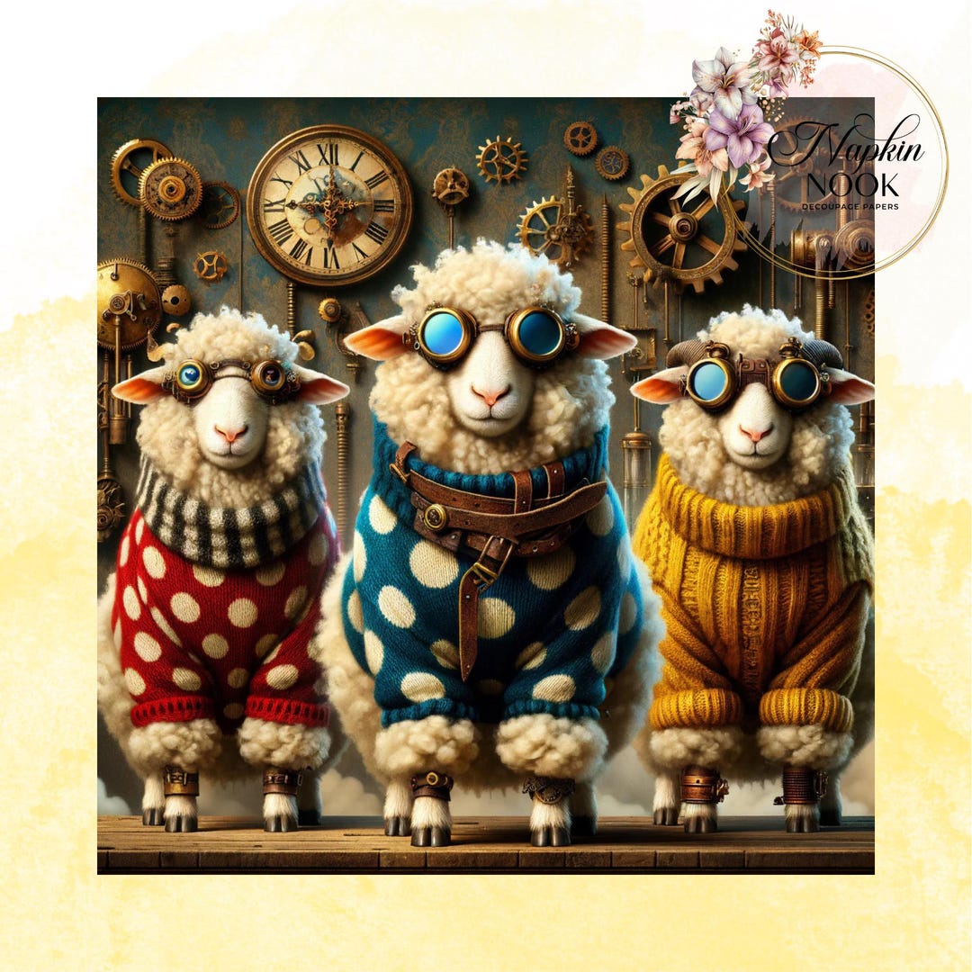 Steampunk Sheep Decoupage Paper for Furniture Large, Knitters Decor ...
