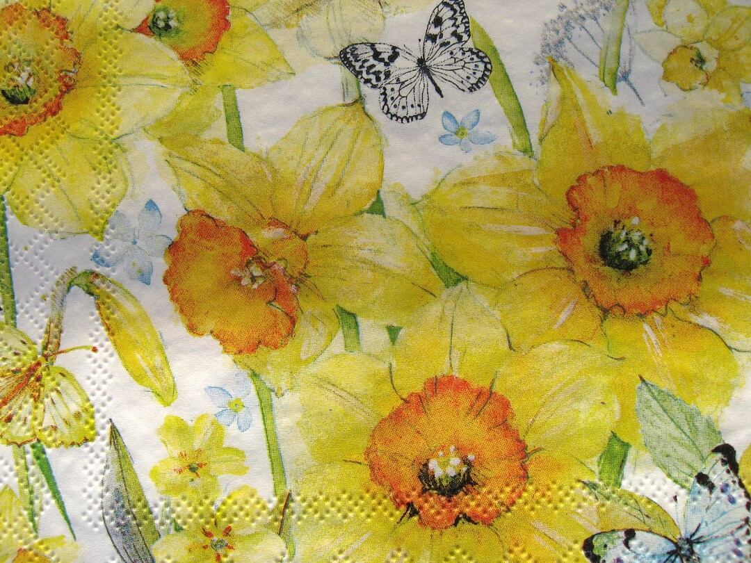 2 Decoupage Paper Napkins Daffodil Image, 6.5 X 6.5 Mixed Media ...