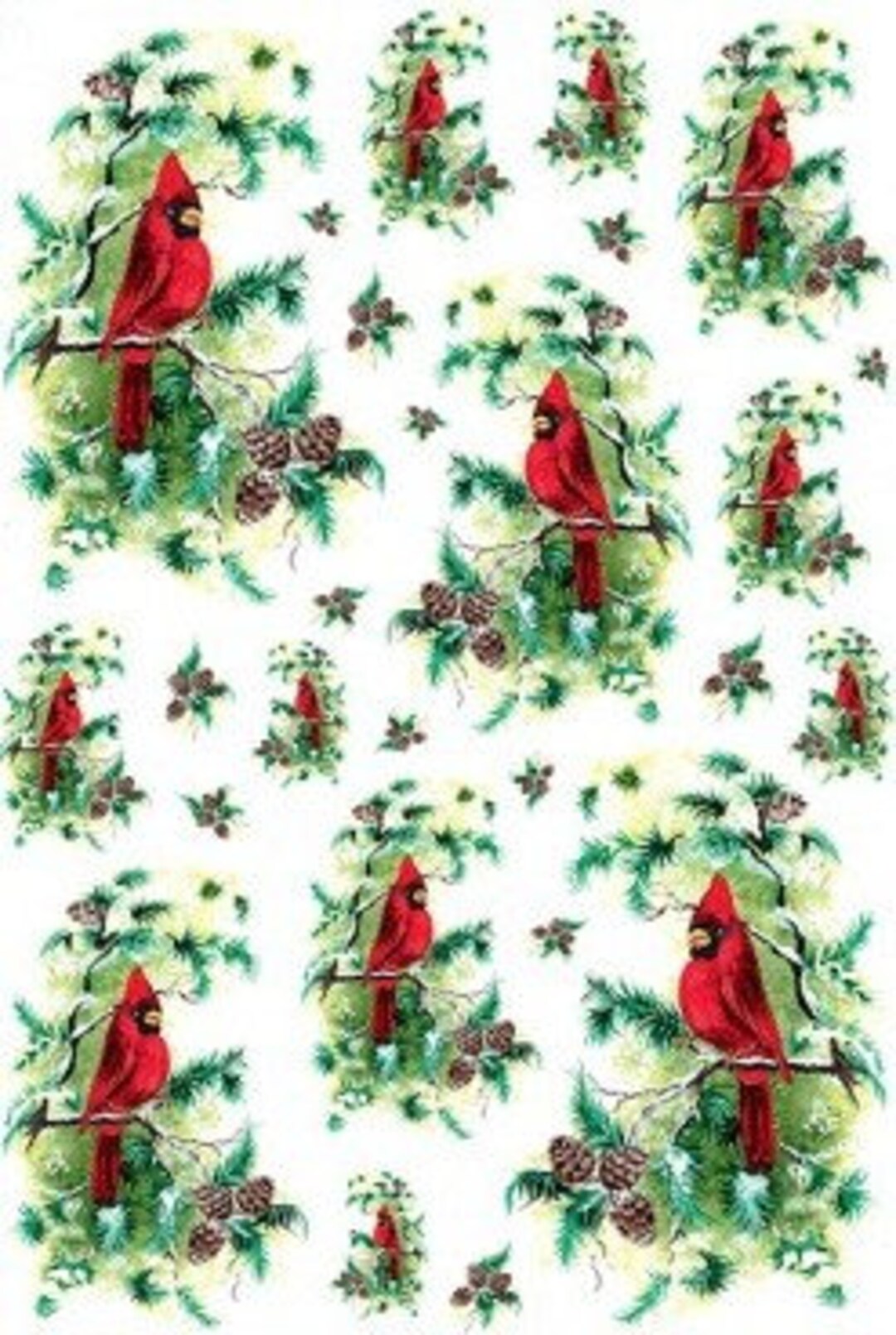 Cardinals in Winter Rice Paper, Christmas Red Birds, DIY Craft Supply ...