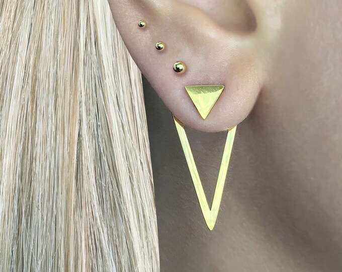 Front and Back Triangle Earrings, Triangle Earrings, Ear Jacket ...