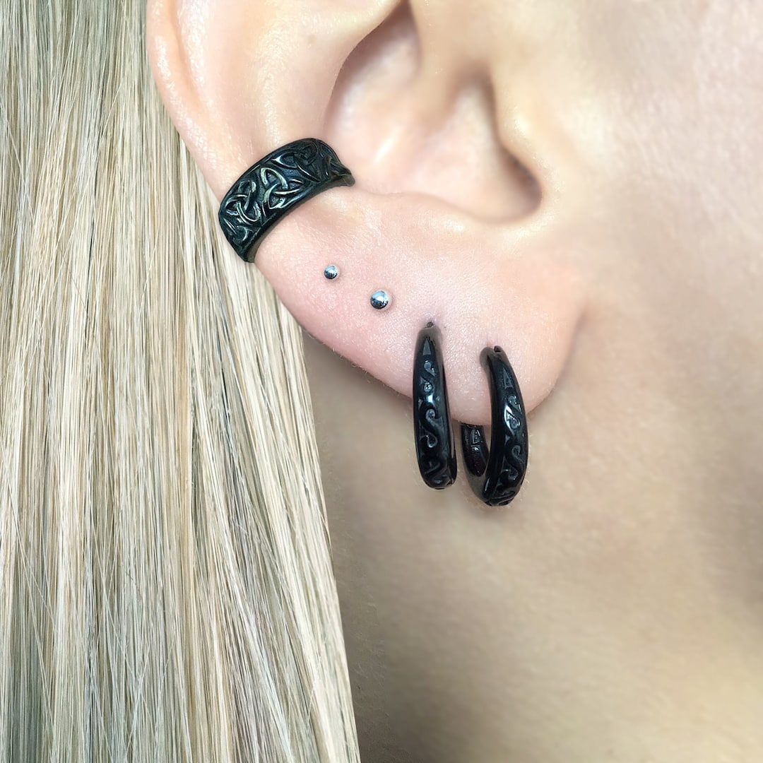 Hoop Earrings, Black Hoops, Tribal Hoop Earrings, Mens Earrings, Mens ...