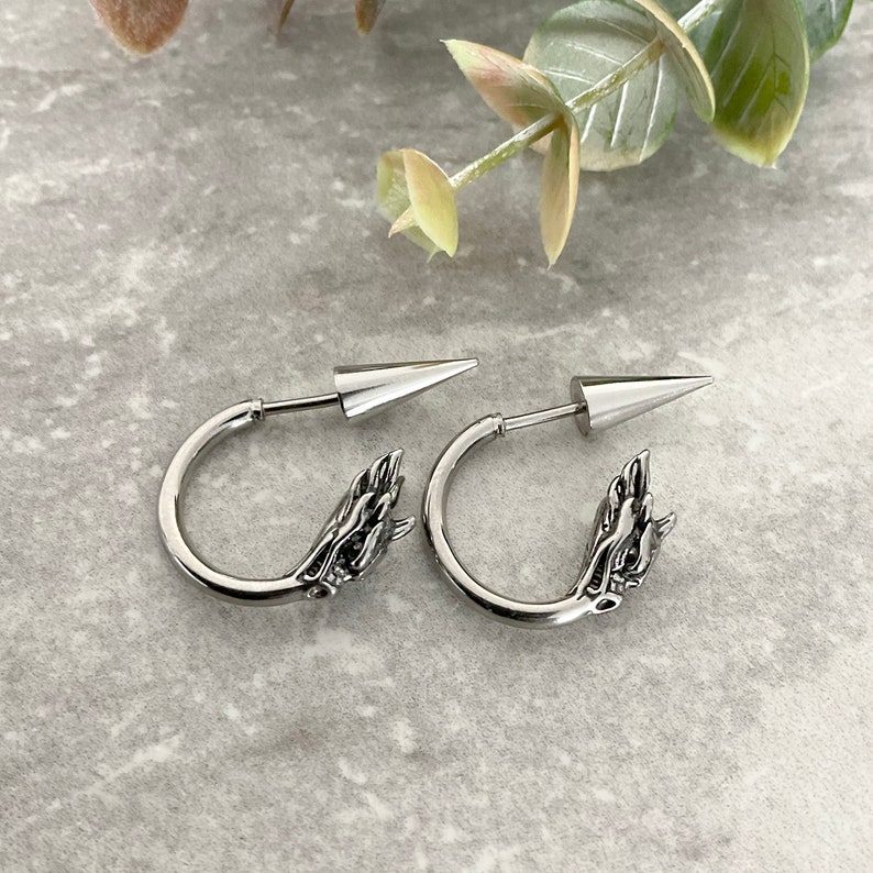 Dragon Spike Front Back Earrings, Gothic Stainless Steel Jewelry, Ear ...