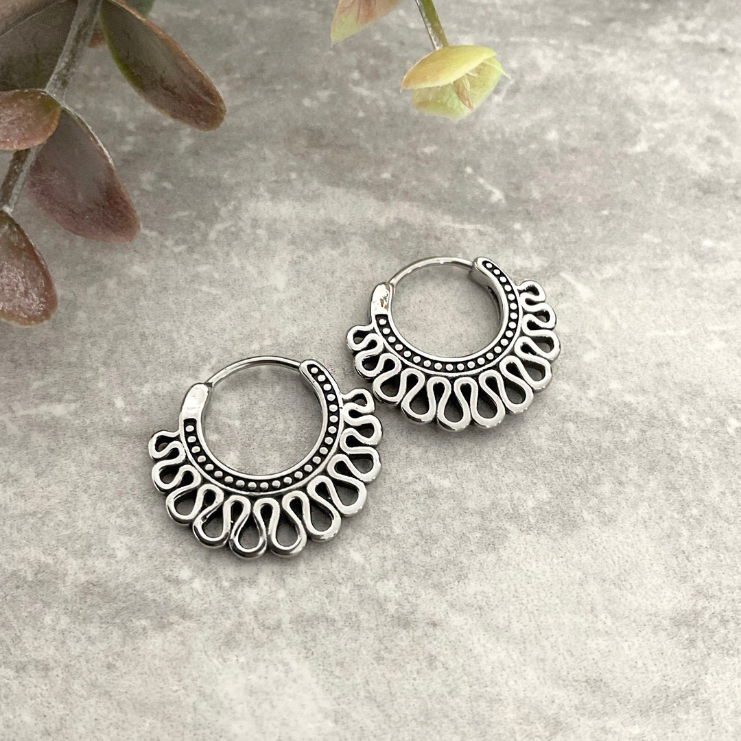 Tribal Hoop Earrings, Goth Stainless Steel Jewelry Hoops - Etsy