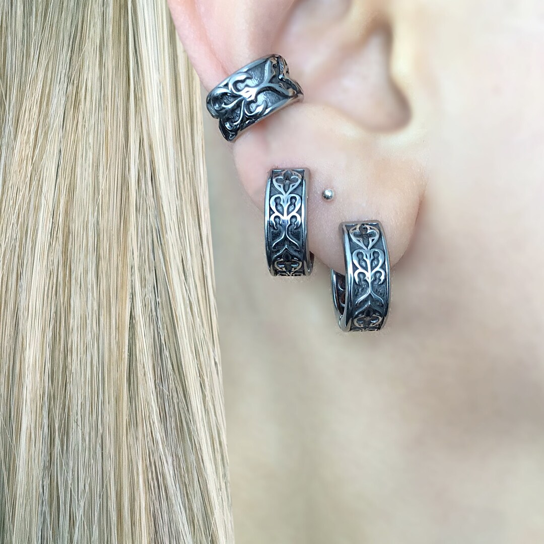 Gothic Hoop Earrings, Gothic Earrings, Mens Earrings, Mens Hoops, Wide ...