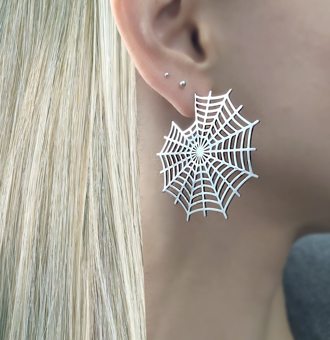 Spider Web Hoop Earrings Semi Hoops Earrings Spider Web - Etsy