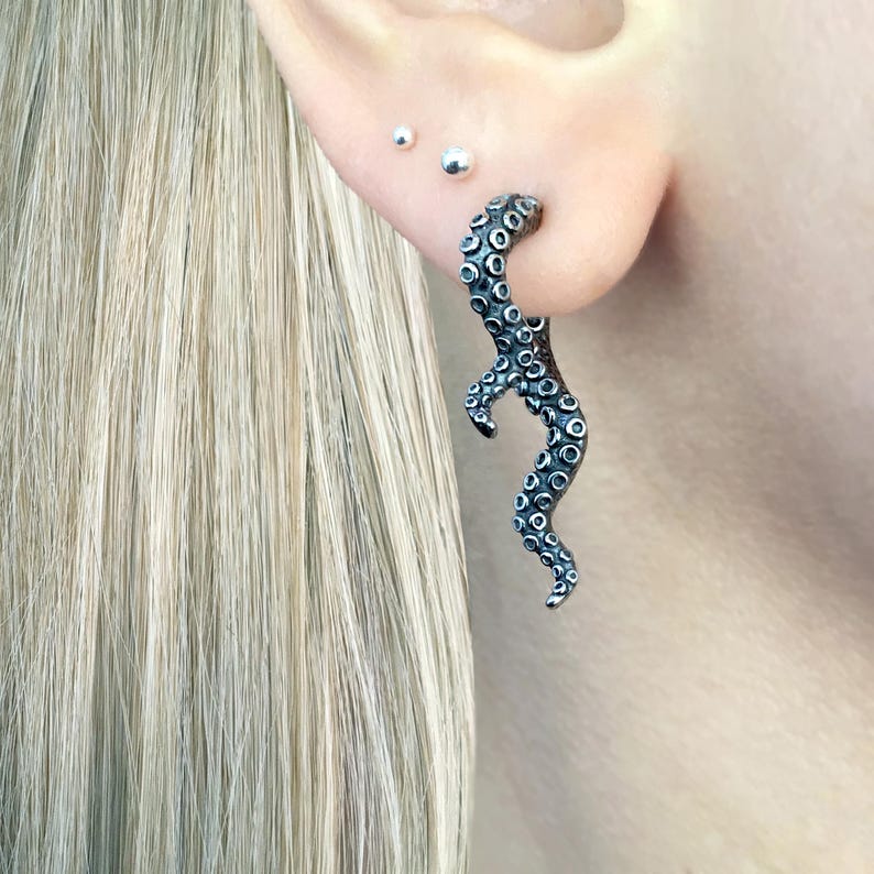 Octopus Tentacles Front and Back Earrings, Octopus Earrings, Ear Jacket ...