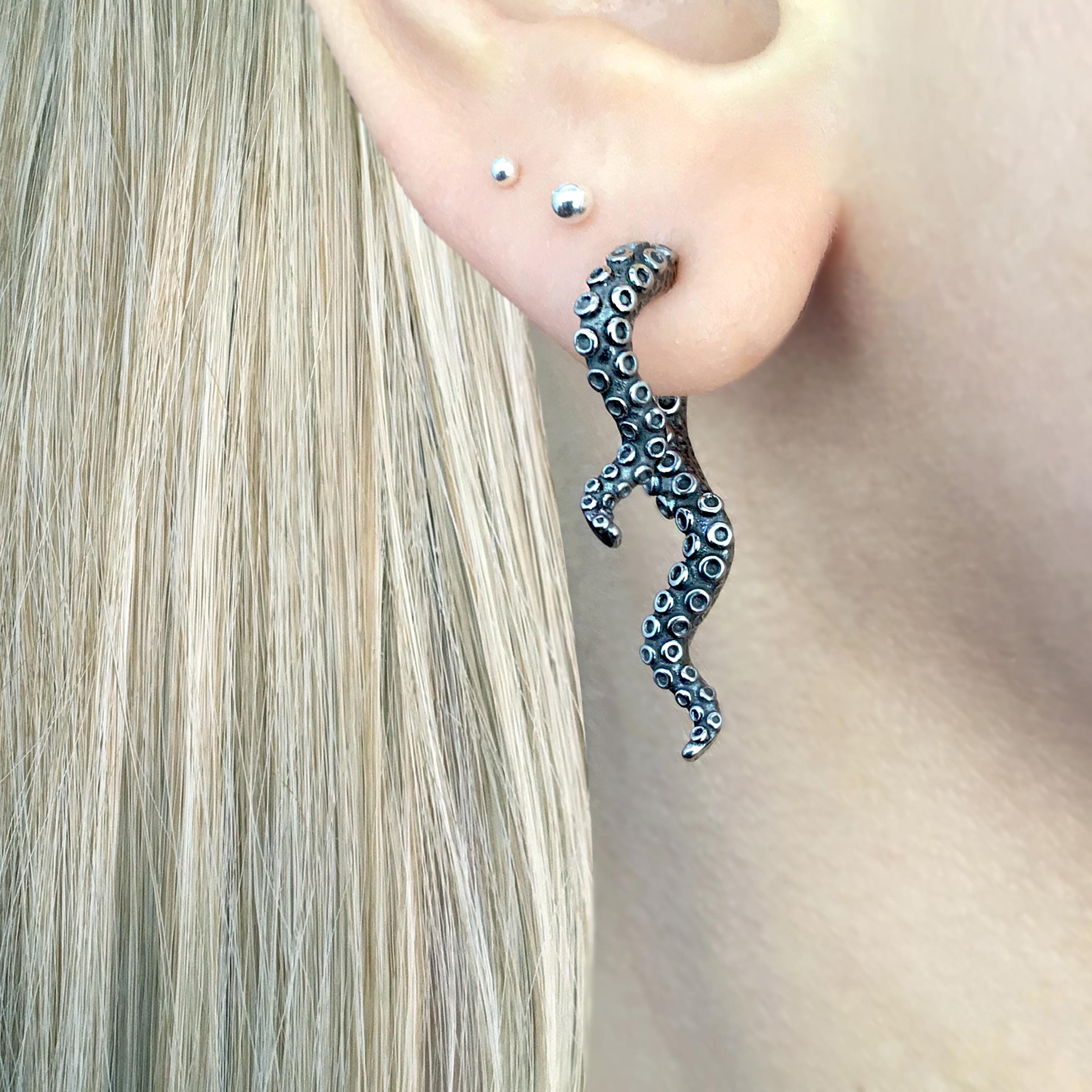 Octopus Tentacle Ear Jacket Earrings, Front Back Earrings, Stainless ...
