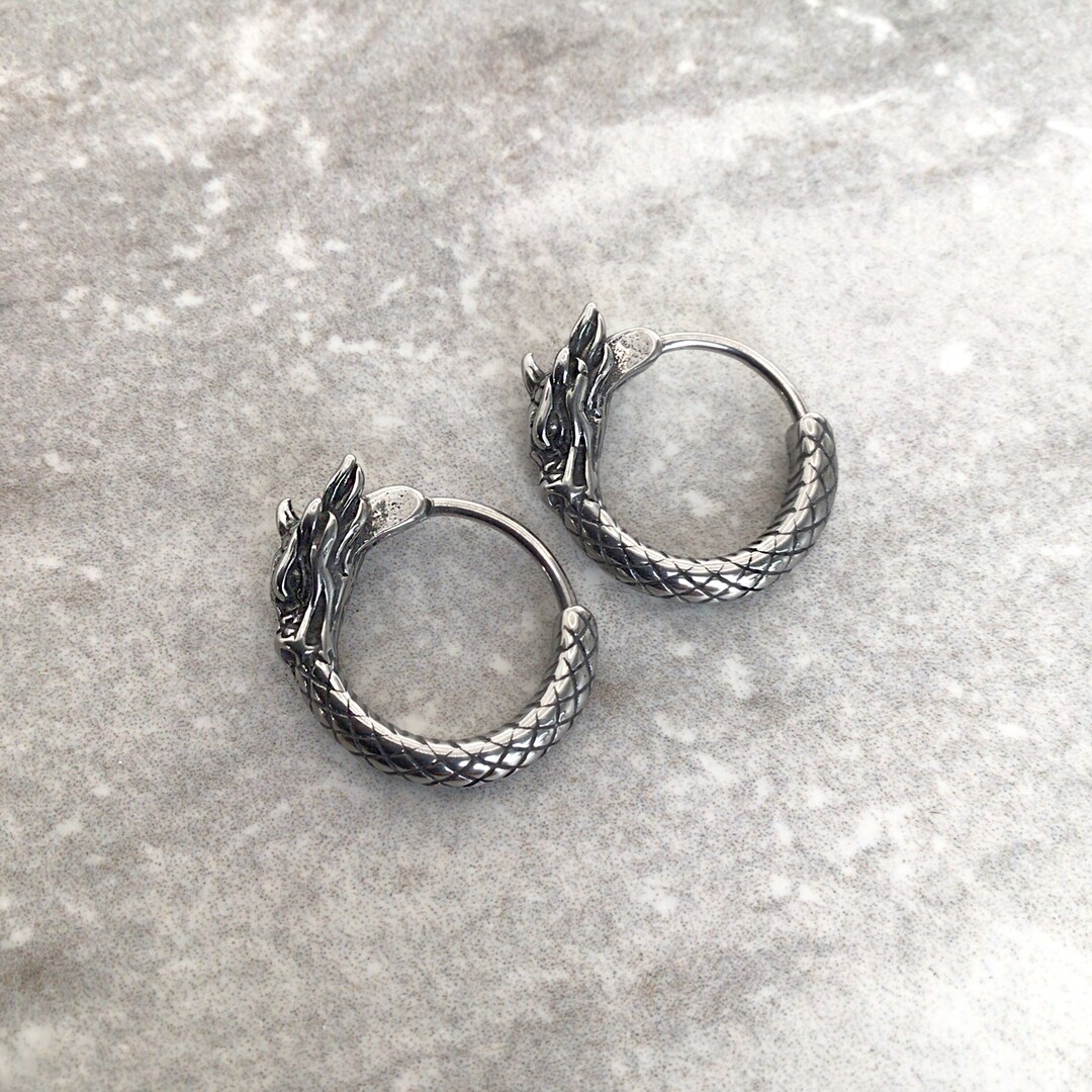 Dragon Stainless Steel Hoop Earrings, Gothic Men's Huggie Jewelry - Etsy