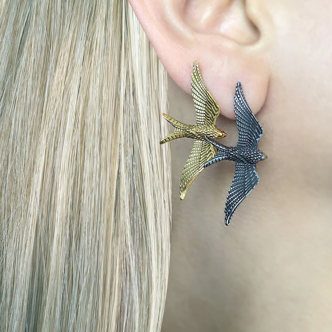 Birds Earrings, Birds Studs, Statement Earrings, Swallow Bird Earrings ...