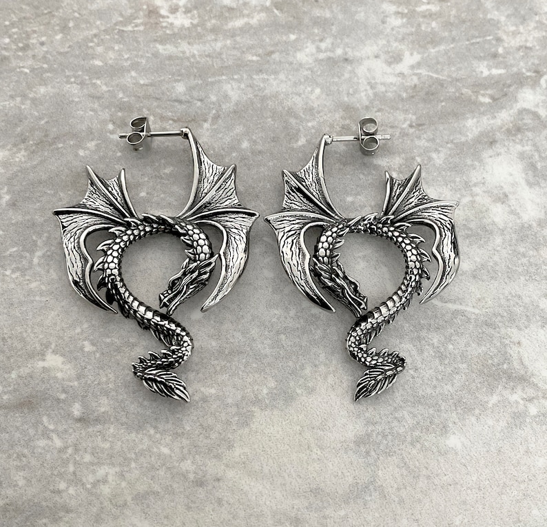 Dragon Earrings, Gothic Stainless Steel Jewelry, Large Studs - Etsy