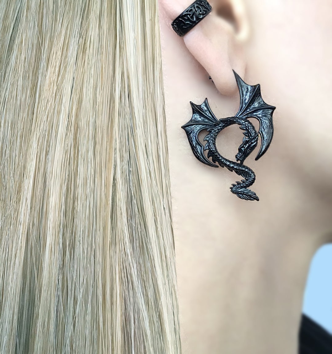 Dragon Earrings, Black Dragon Earrings,jet Black Earrings, Gothic ...