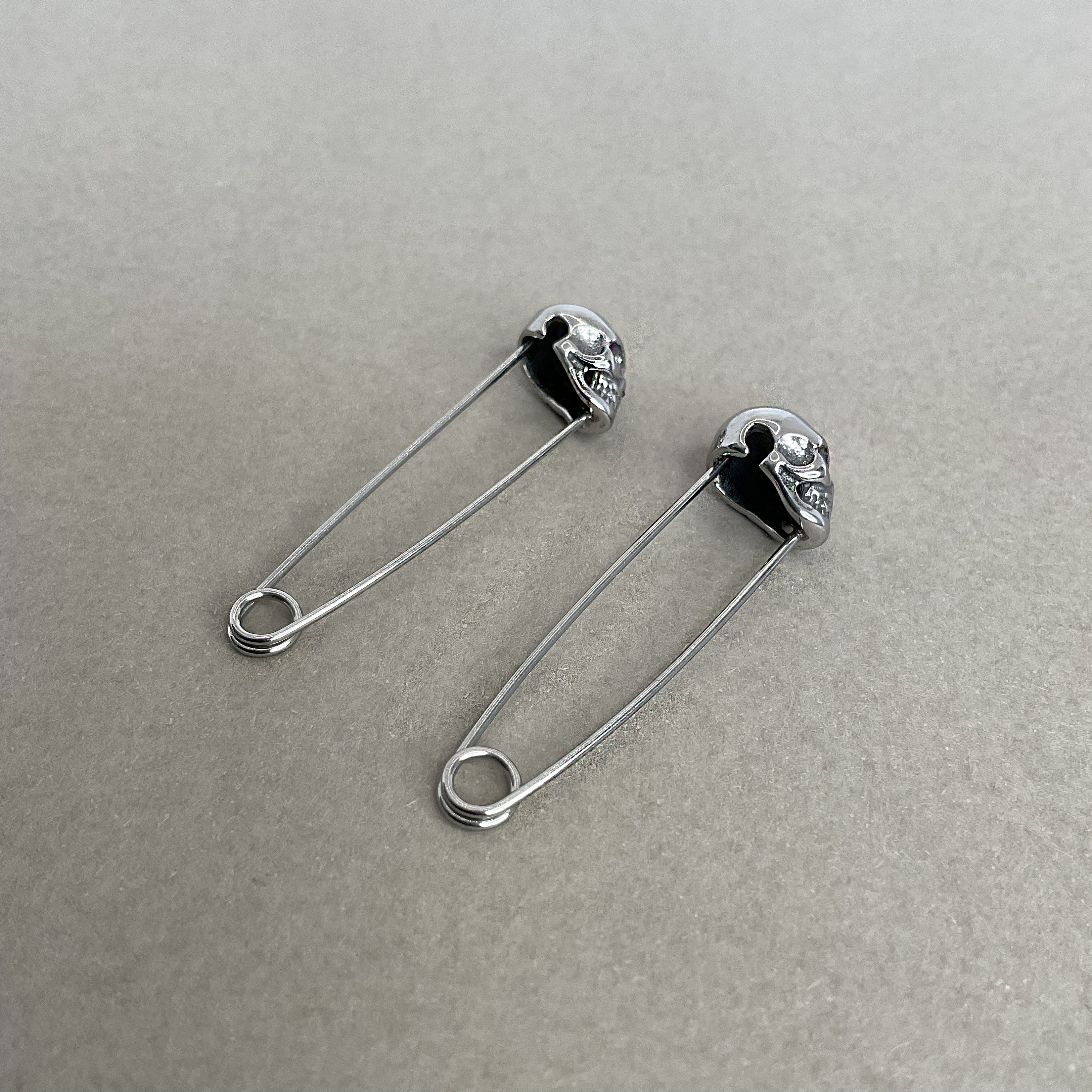 Skull Earrings Skull Pin Earring Safety Pin Earrings Gothic - Etsy