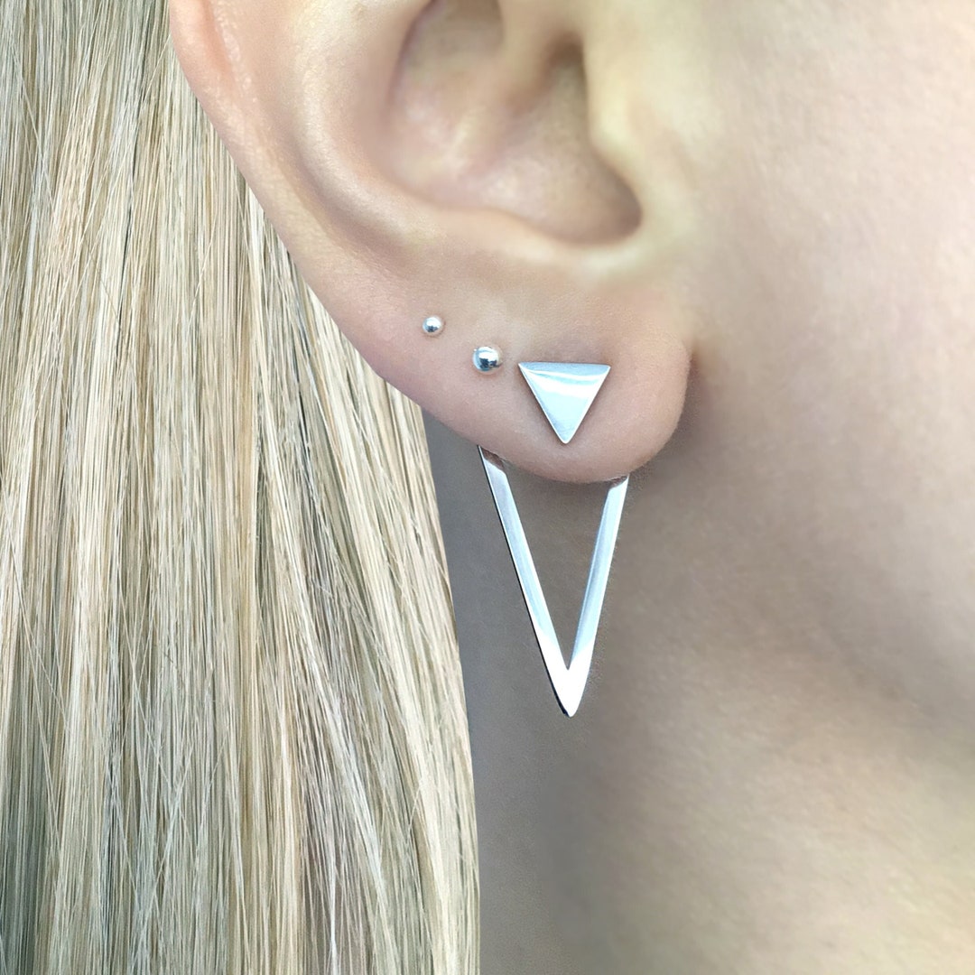 Triangle Ear Jacket Earrings, Geometric Studs, Front Back Earrings - Etsy