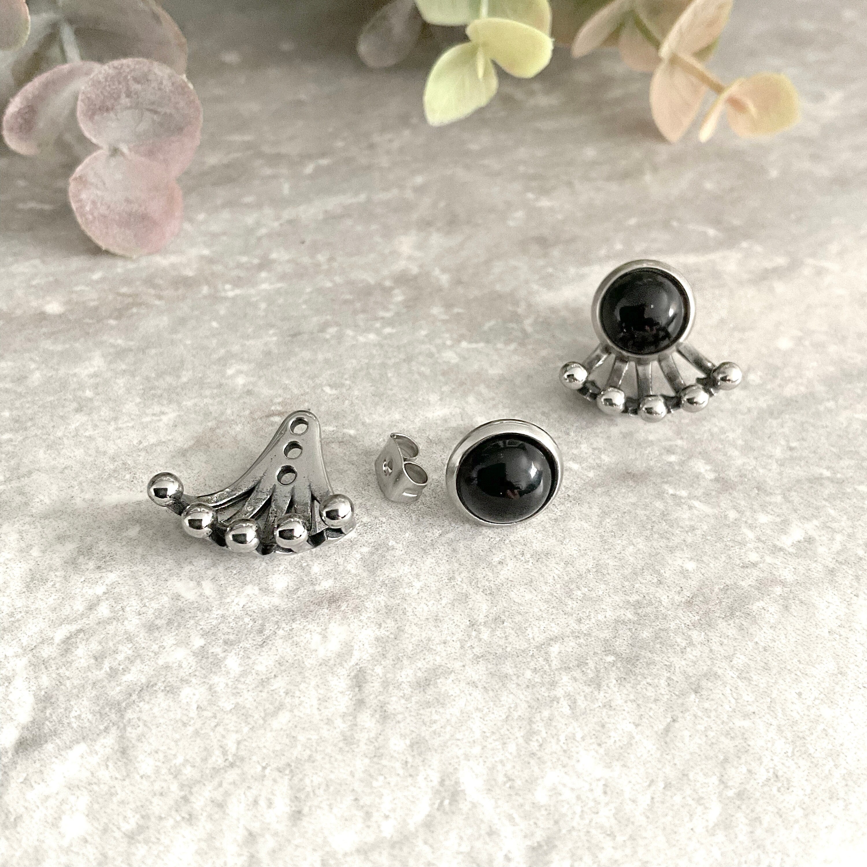 Black Circle Front and Back Earrings Balls Earrings Ear - Etsy