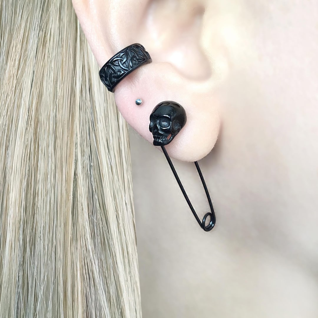 Skull Safety Pin Earrings: Gothic Stainless Steel Unisex Jewelry - Etsy