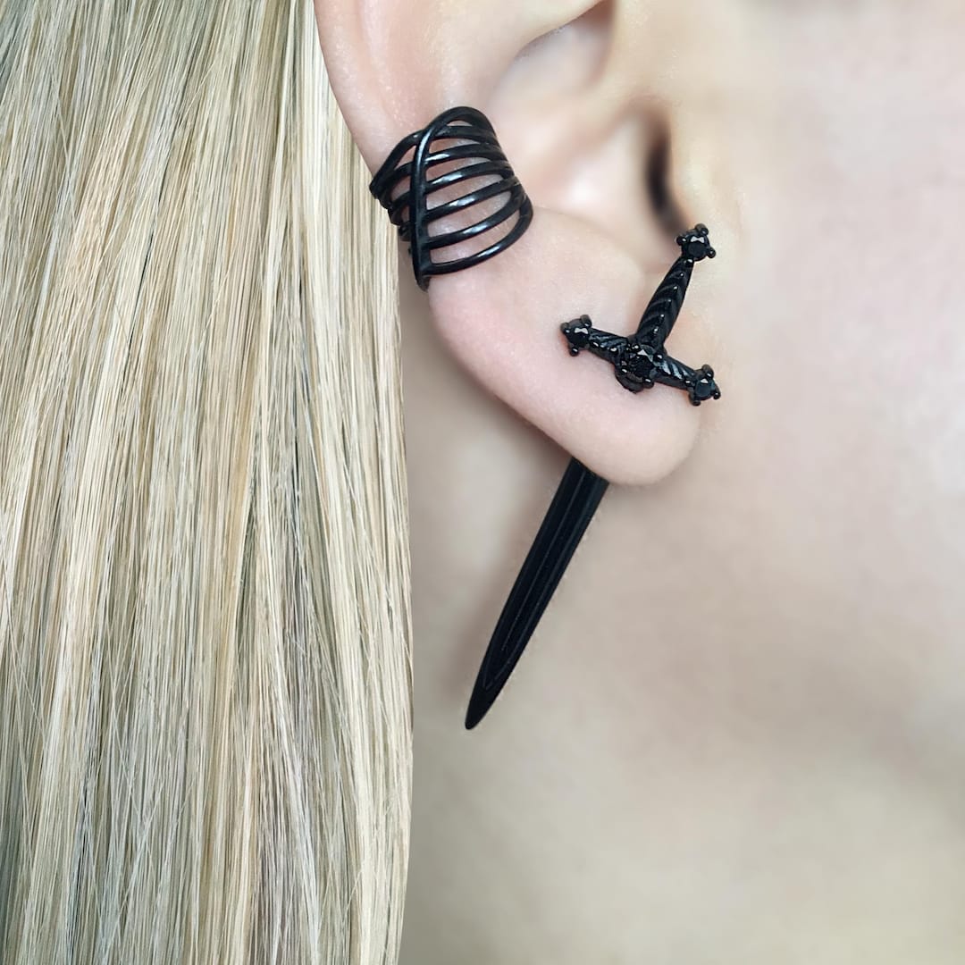 Sword Earrings, Sword Earrings, Ear Jacket Earrings, Gothic Earrings ...
