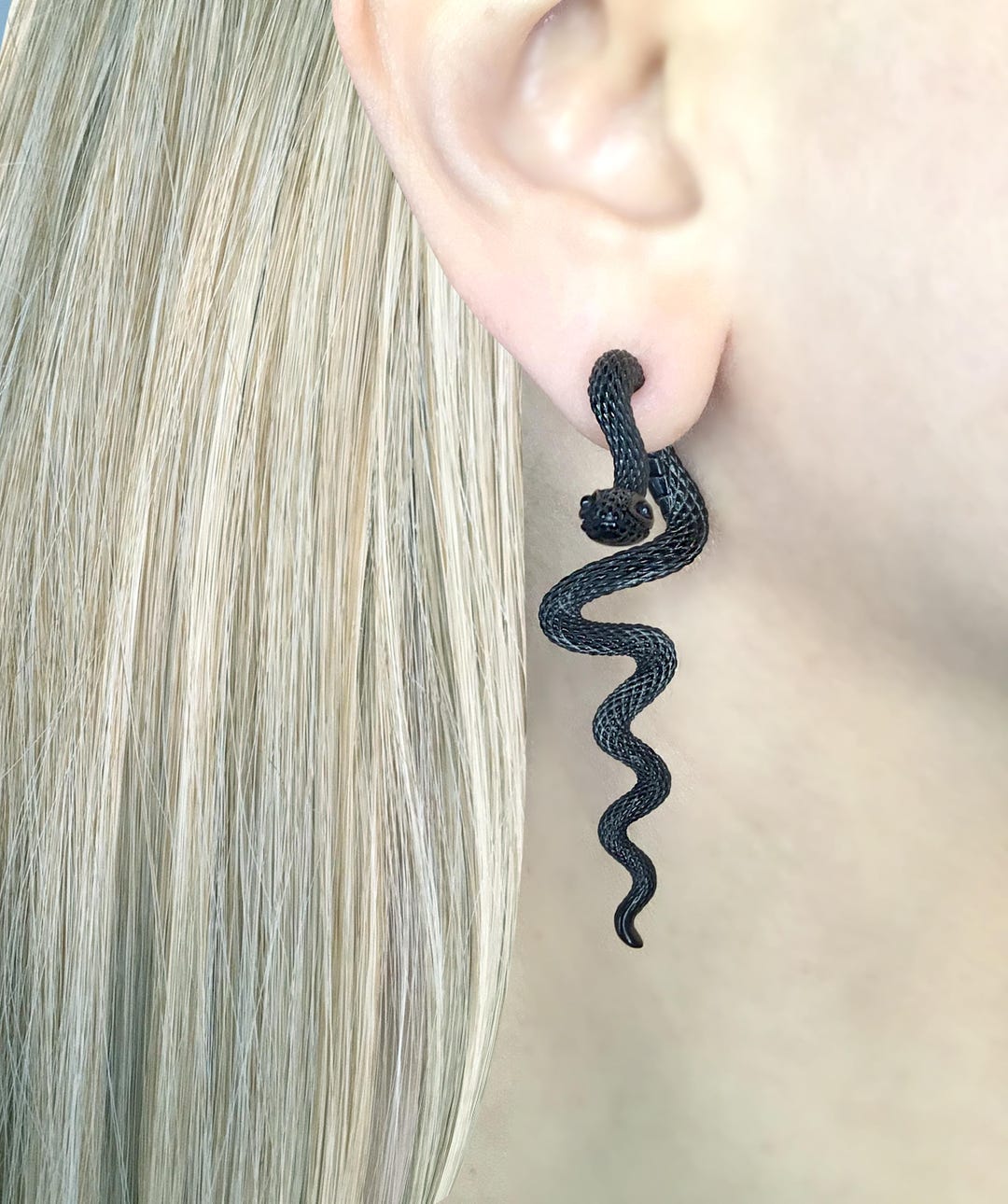 Snake Ear Jacket, Gothic Stainless Steel Earrings, Serpent Front Back ...