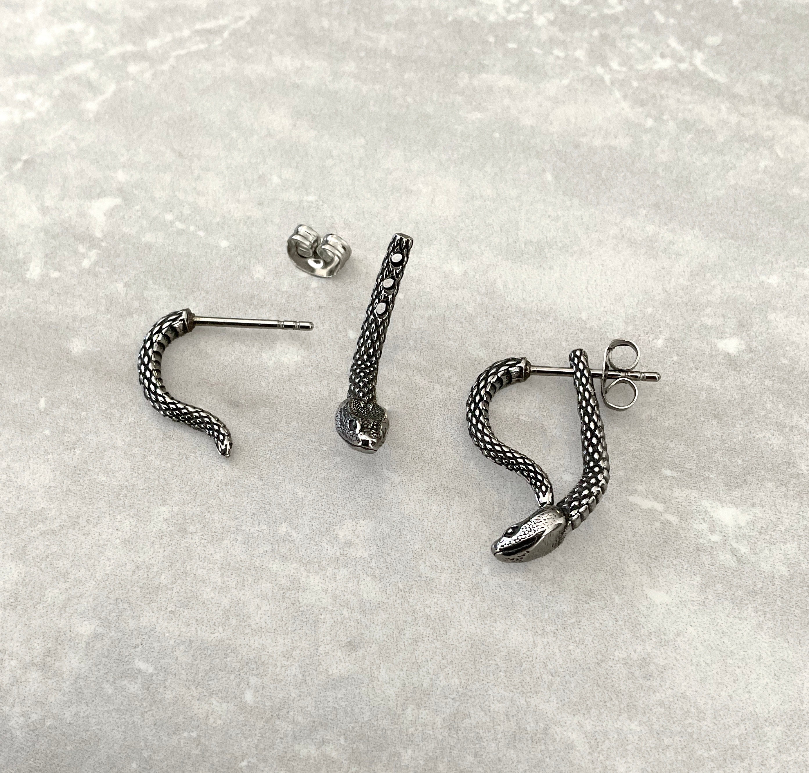 Snake Ear Jacket Earrings, Gothic Jewelry, Serpent Front Back Earrings ...