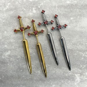 Ruby Sword Earrings, Sword Earrings, Ear Jacket Earrings, Gothic ...
