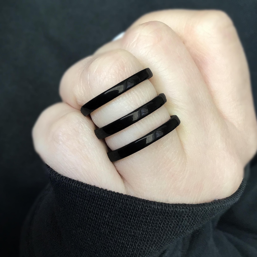3 Line Ring, Wide Ring in Black ,unisex Ring, Mens Ring, Statement Ring ...