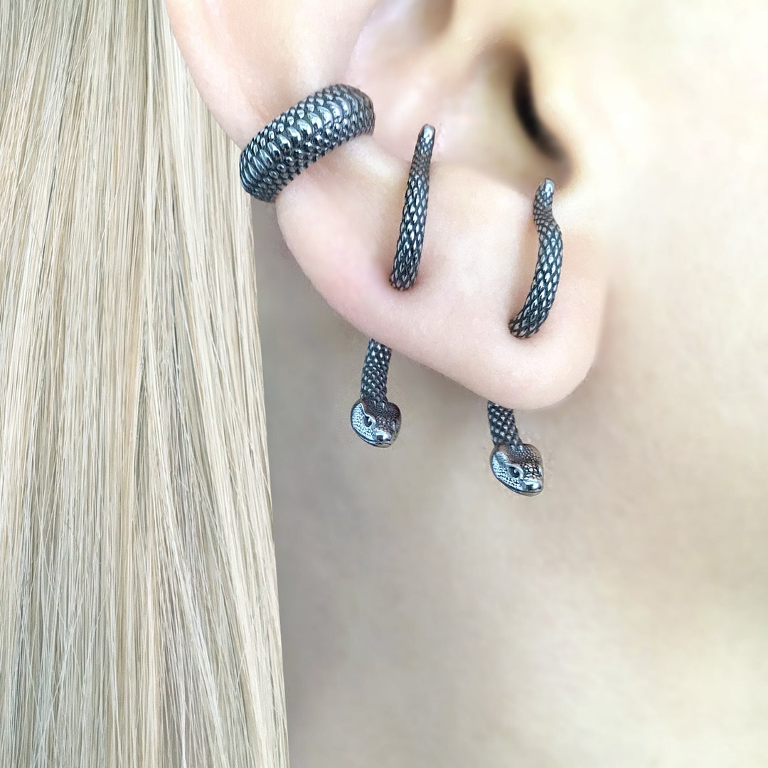 Snake Ear Jacket Earrings, Gothic Jewelry, Serpent Front Back Earrings ...