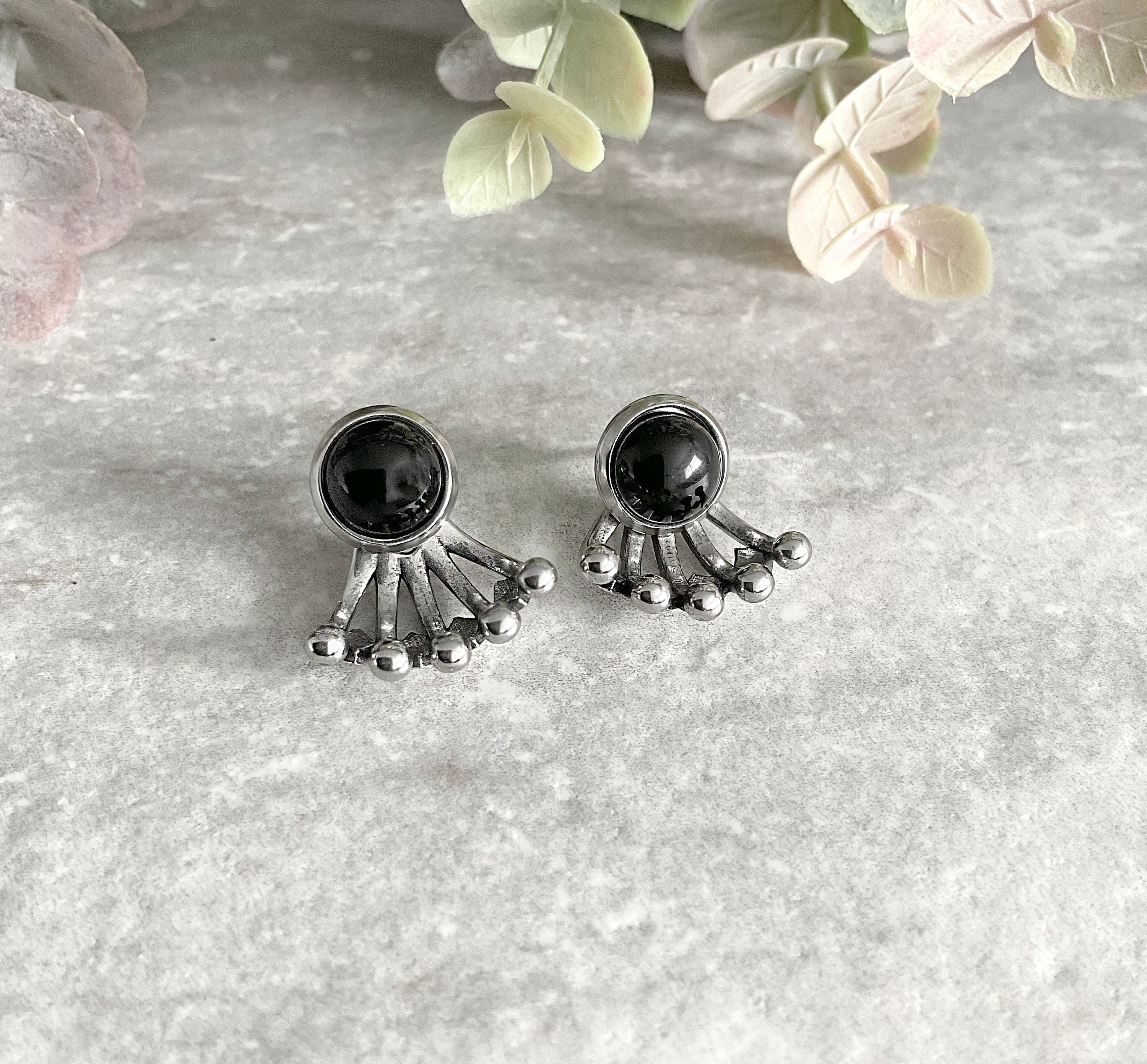 Black Circle Front and Back Earrings Balls Earrings Ear - Etsy