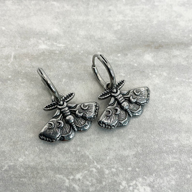 Moth Hoop Earrings, Gothic Unisex Jewelry,stainless Steel Jewelry - Etsy