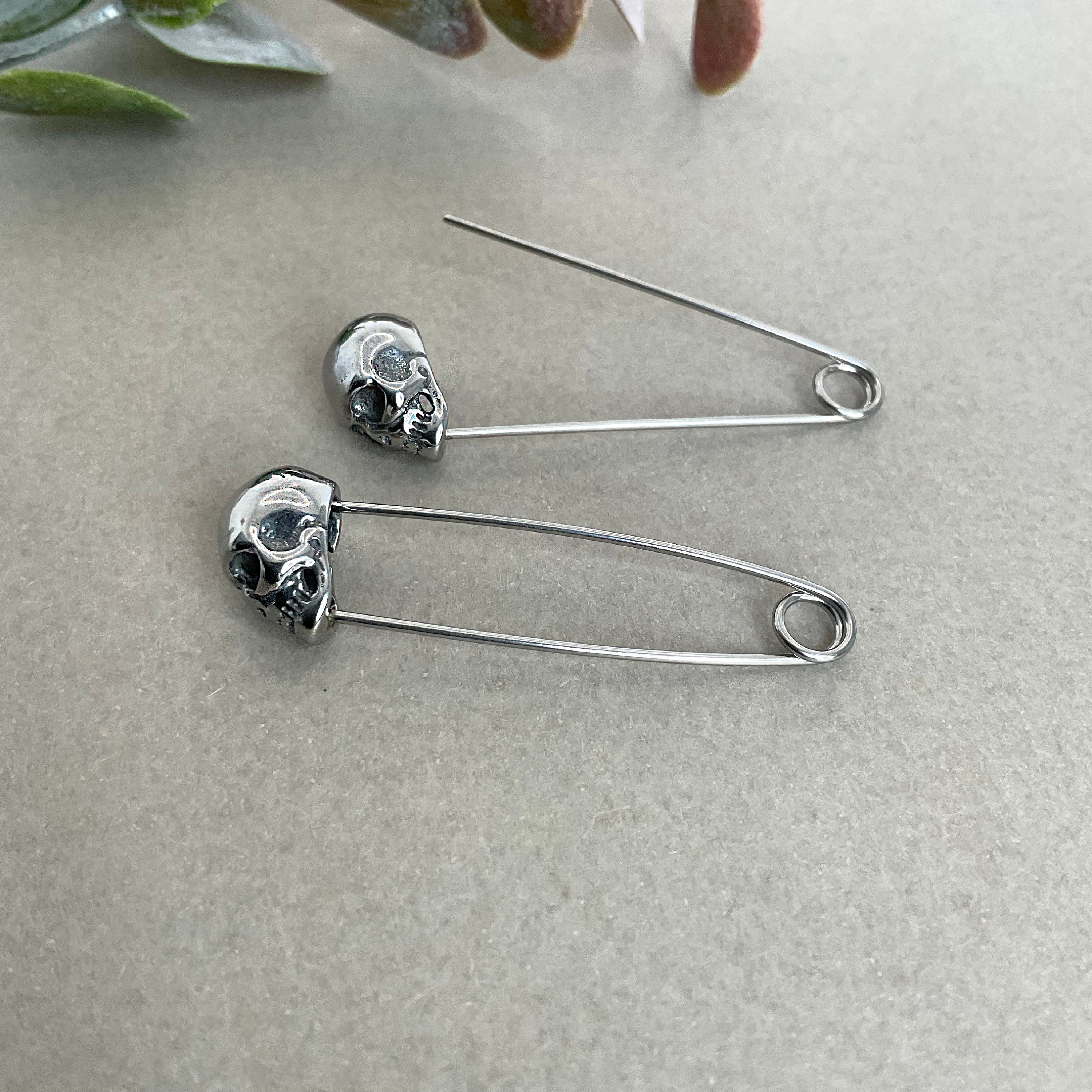 Skull Earrings Skull Pin Earring Safety Pin Earrings Gothic - Etsy