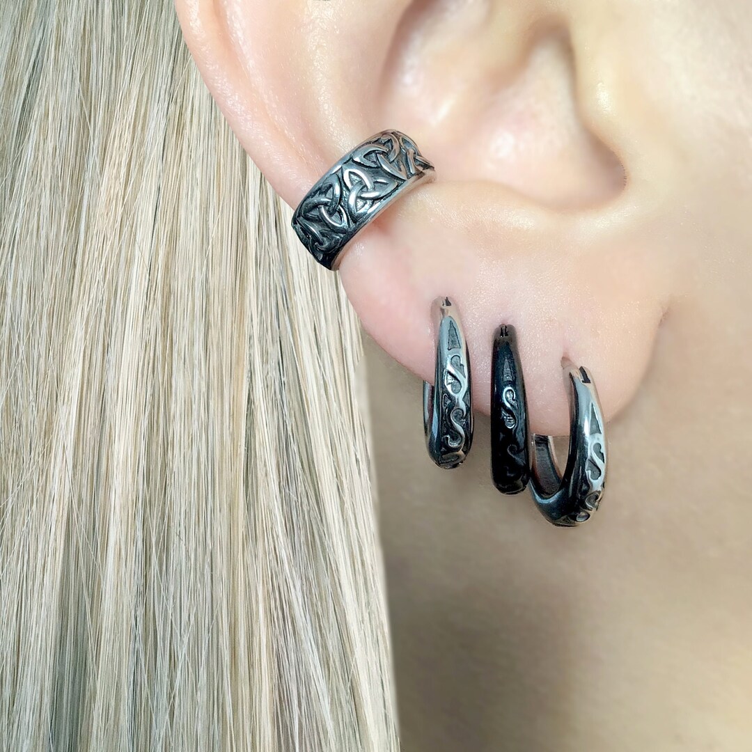 Hoop Earrings, Black Hoops, Tribal Hoop Earrings, Mens Earrings, Mens ...