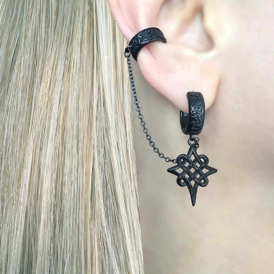 Celtic Hoop With Ear Cuff, Celtic Earring,celtic Hoop Earrings, Mens ...