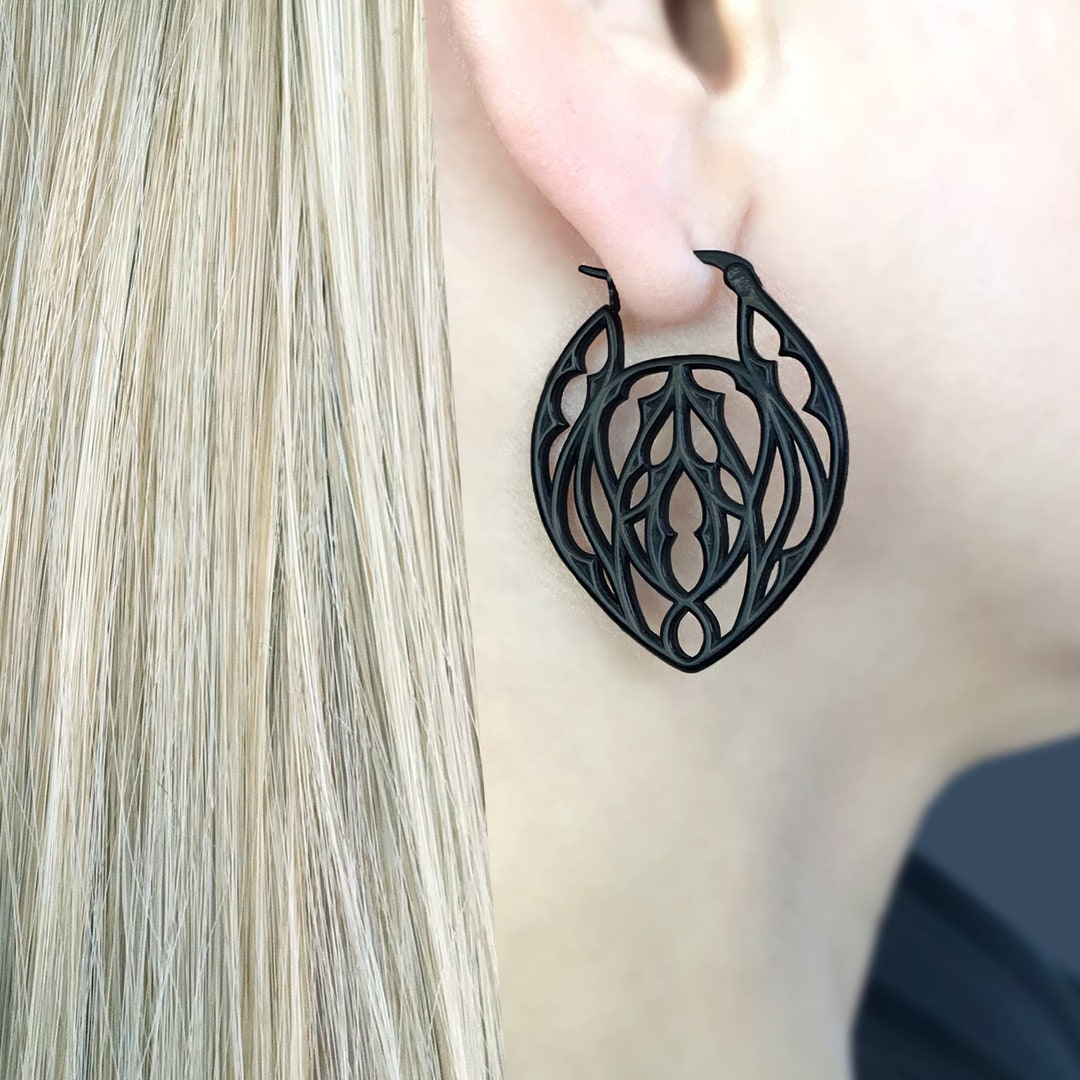 Gothic Lace Hoop Earrings in Black, Hoop Earrings, Statement Earrings ...