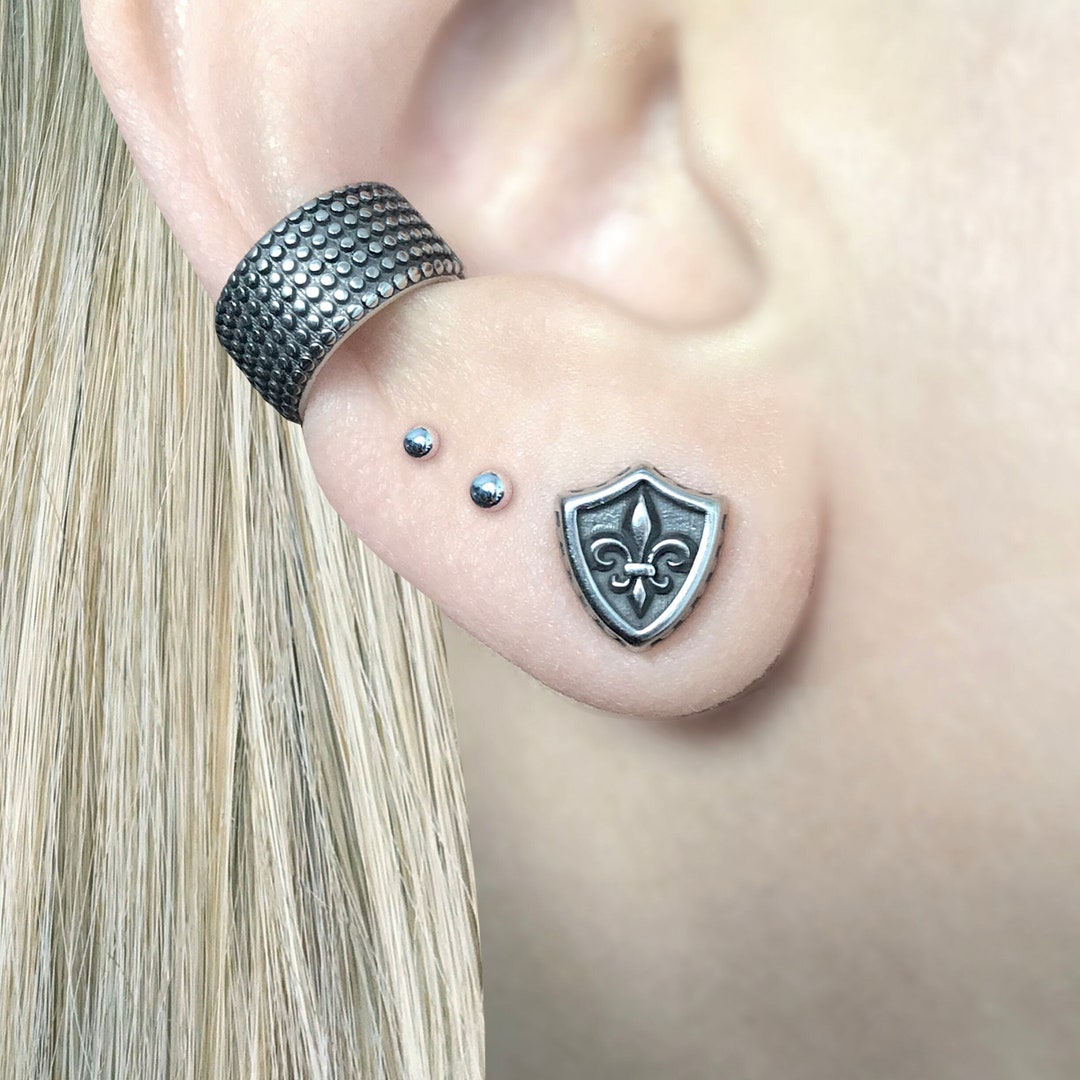 Fleur-de-lis Shield Earrings, Gothic Shield Studs, Mens Earrings, Shield Studs, Gothic Earrings ...