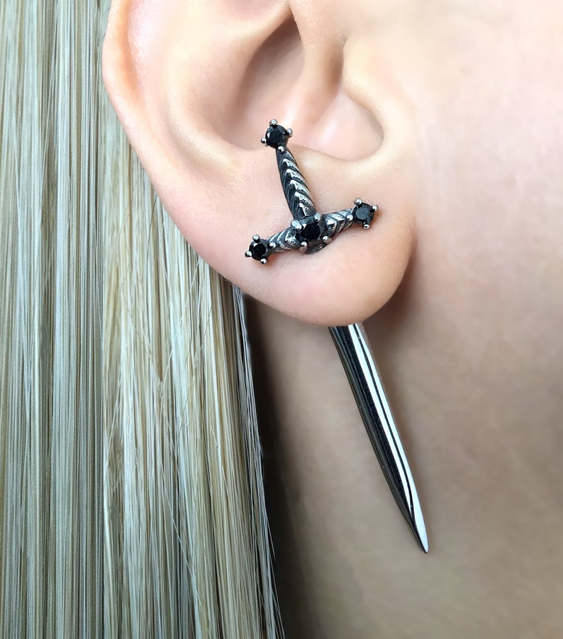 Sword Earrings, Sword Earrings, Ear Jacket Earrings, Gothic Earrings ...