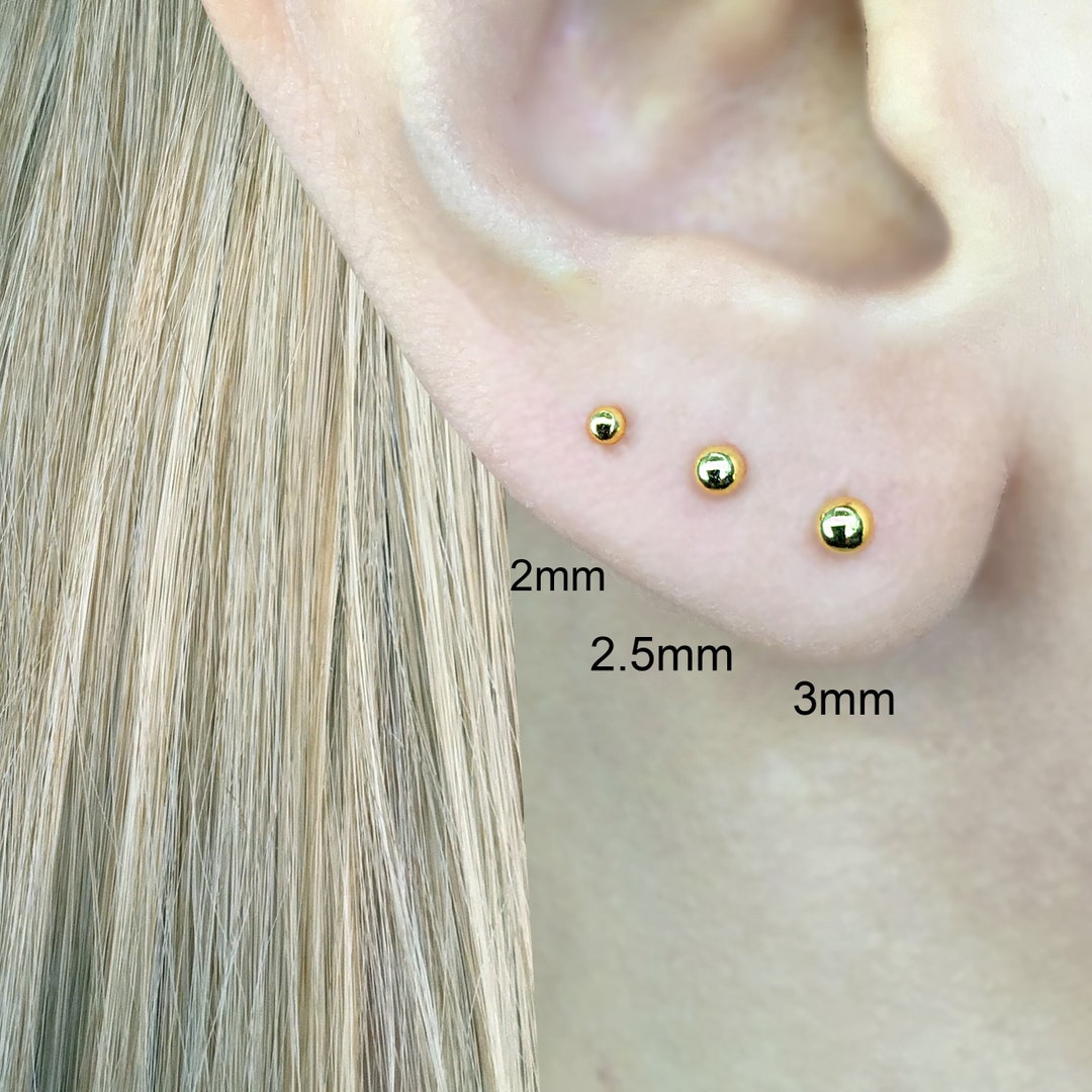 Tiny Ball Earrings, Ball Studs, Tiny Studs, 2mm Studs, 3mm Studs, 925 ...