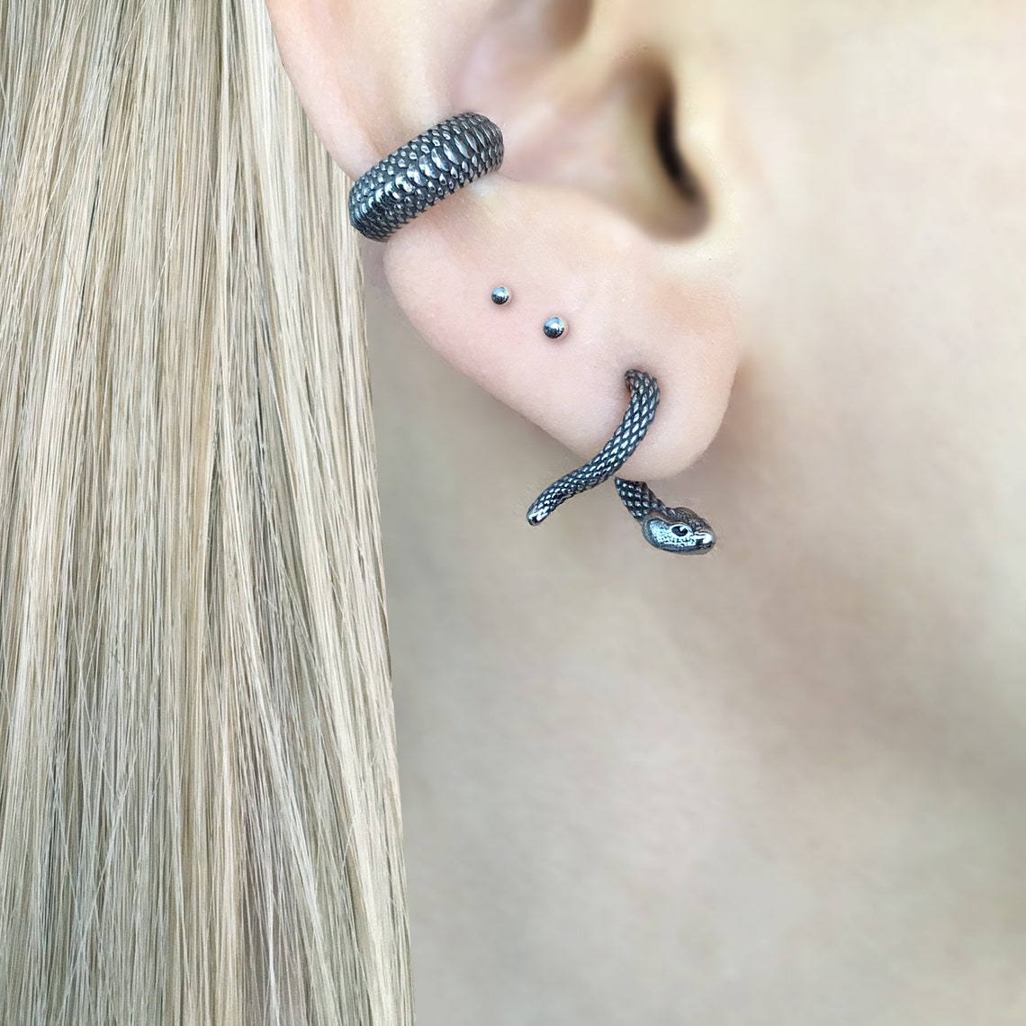 Snake Ear Jacket Earrings, Gothic Jewelry, Serpent Front Back Earrings ...