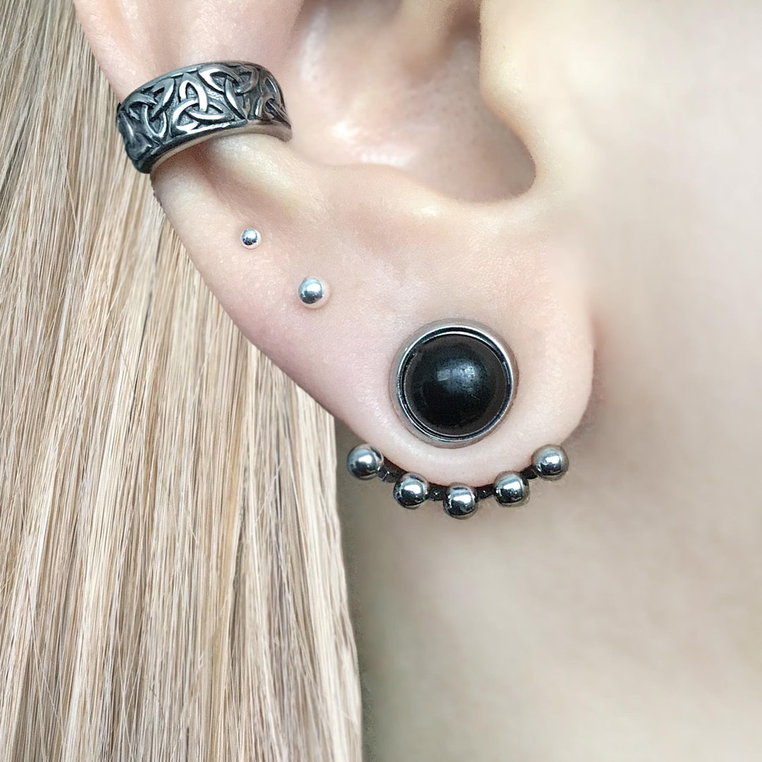 Black Circle Front and Back Earrings, Balls Earrings, Ear Jacket ...