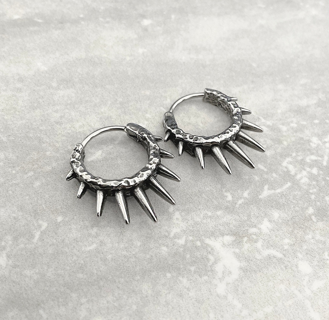 Spike Hoop Earrings,spike Earrings, Hoop Earrings, Hammered Hoops, Mens ...