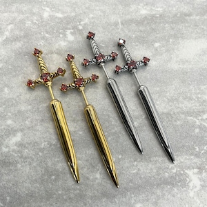 Ruby Sword Earrings, Sword Earrings, Ear Jacket Earrings, Gothic ...